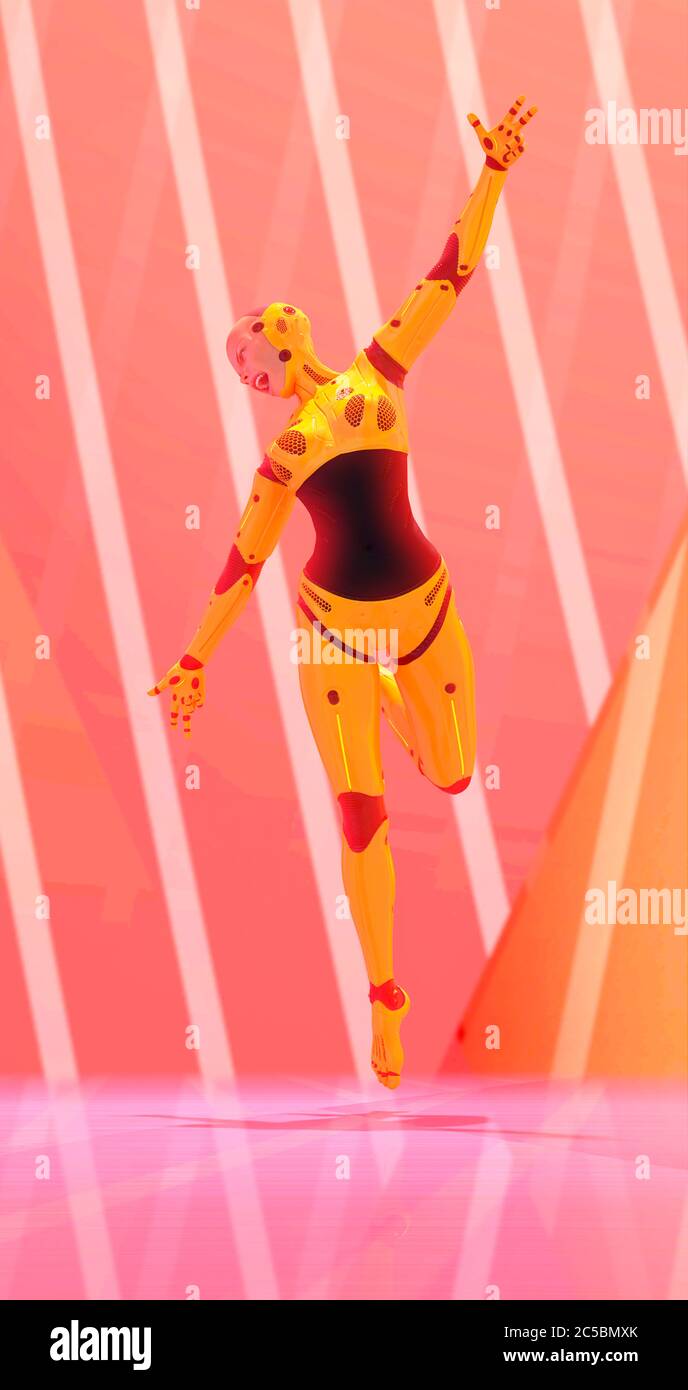 android girl dancing hip hop on jump pose in white background, 3d ...