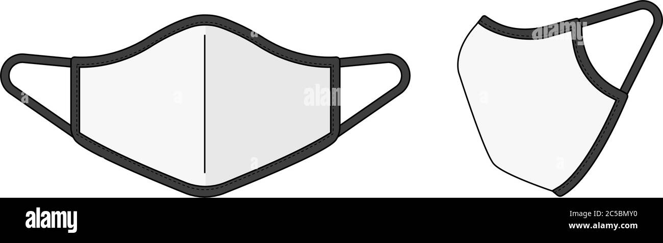 Medical face mask vector template illustration (piping / 2 tone type ...