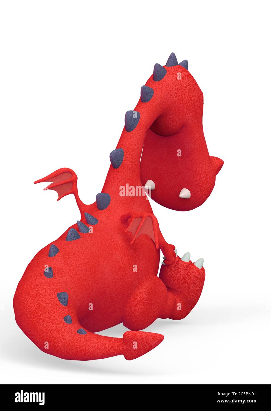 baby dragon cartoon is sad in a white background rear view, 3d ...
