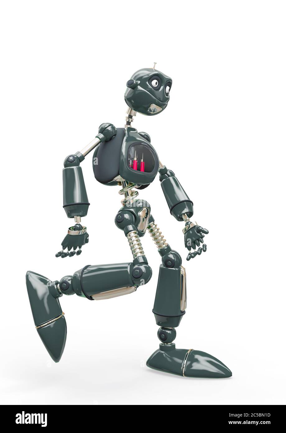 vintage robot cartoon walking in white background, 3d illustration ...