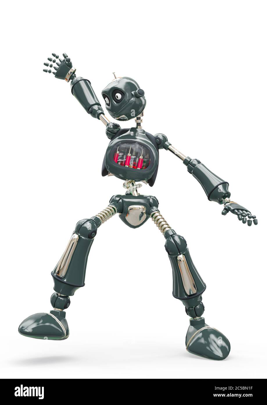 vintage robot cartoon dancing in white background, 3d illustration ...
