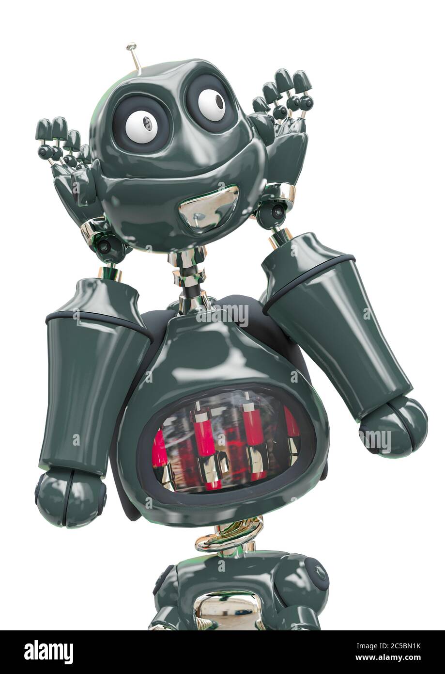 vintage robot cartoon doing a cute pose in white background, 3d ...