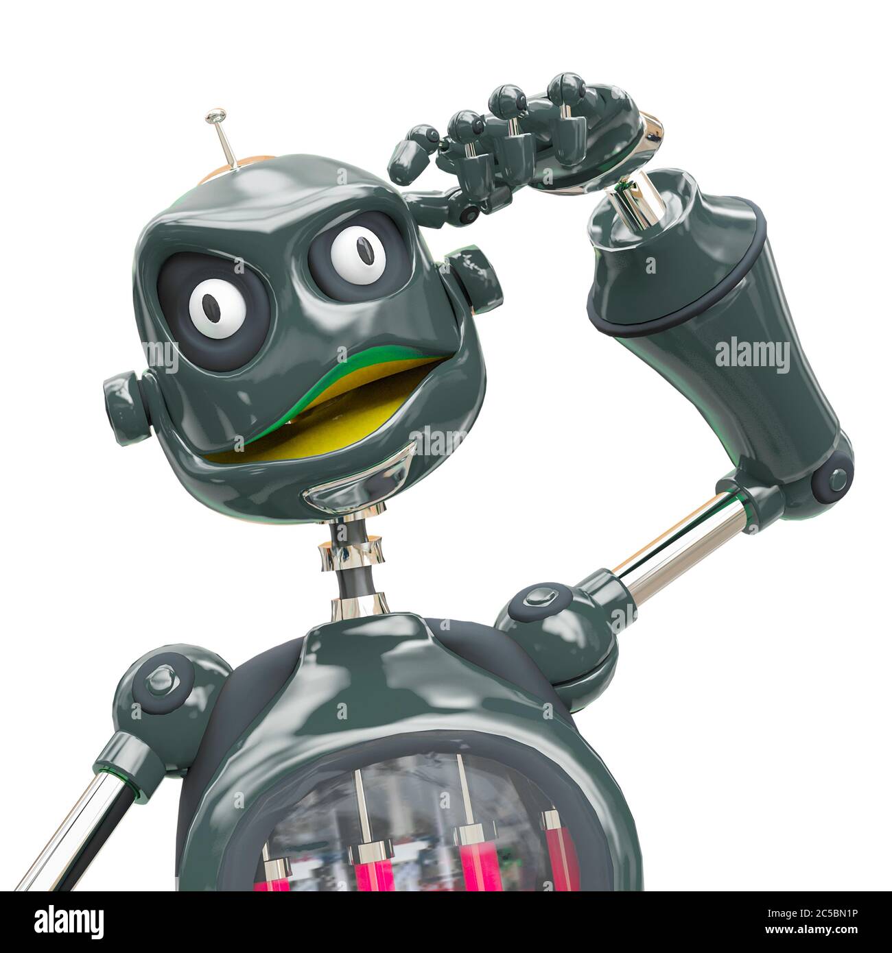 vintage robot cartoon thinking about in white background, 3d ...