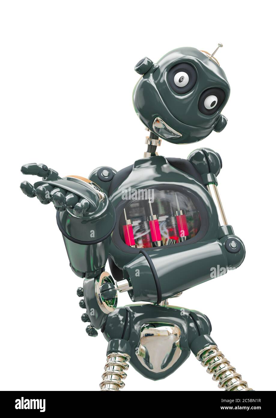 vintage robot cartoon explaining in white background, 3d illustration ...