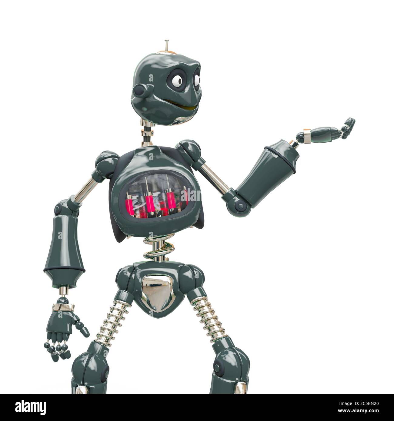 vintage robot cartoon holding something in white background, 3d ...