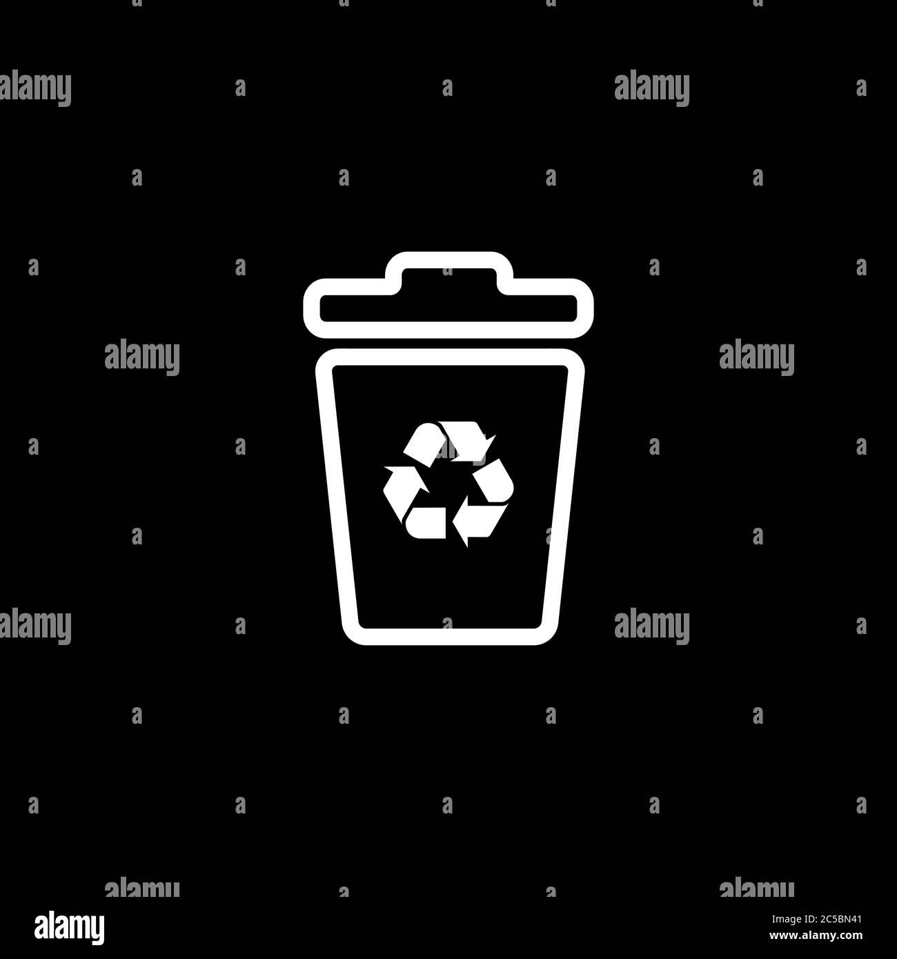 Recycle Bin Line Icon On Black Background. Black Flat Style Vector ...