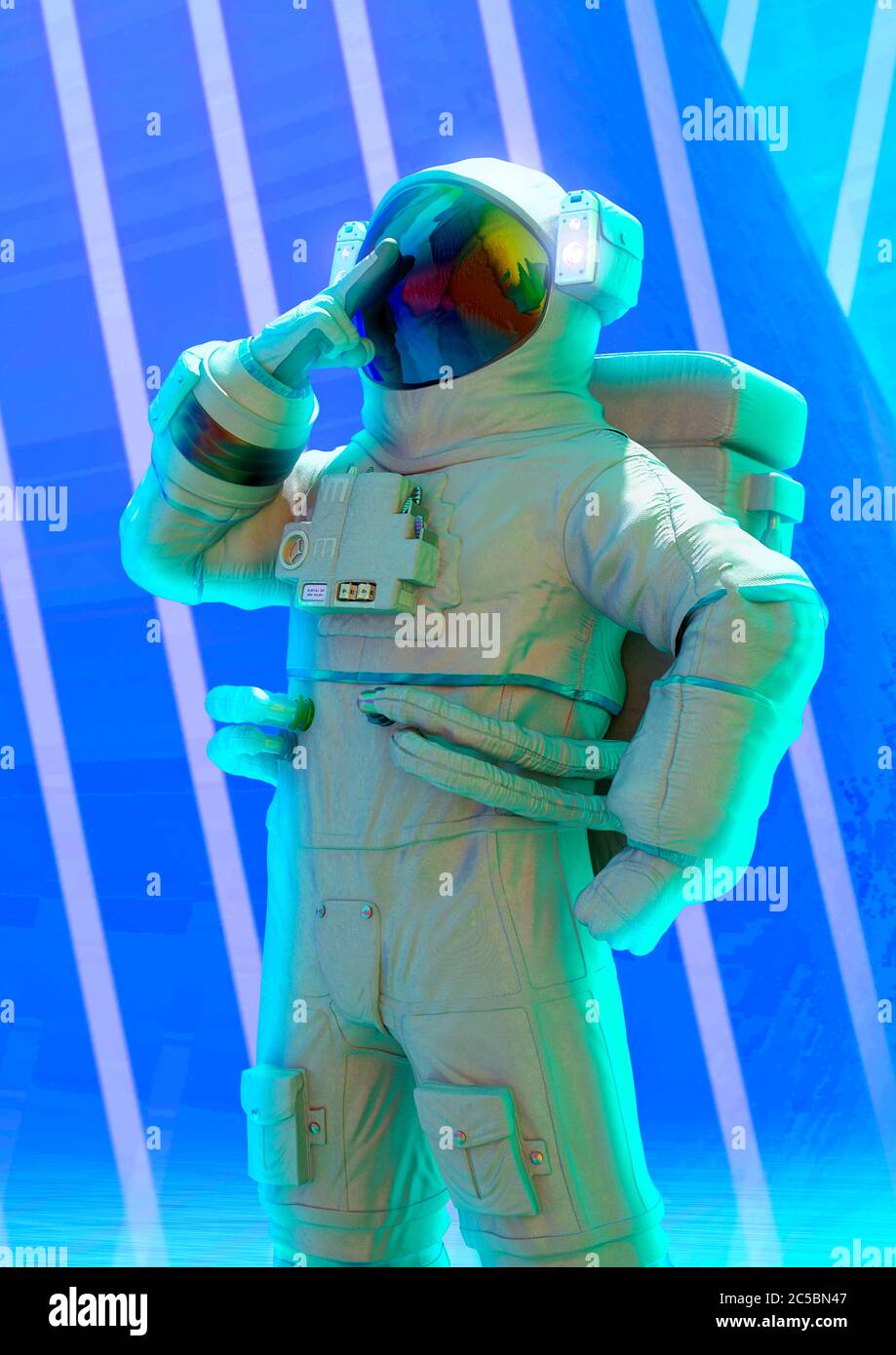 astronaut thinking about pin up pose, 3d illustration Stock Photo - Alamy