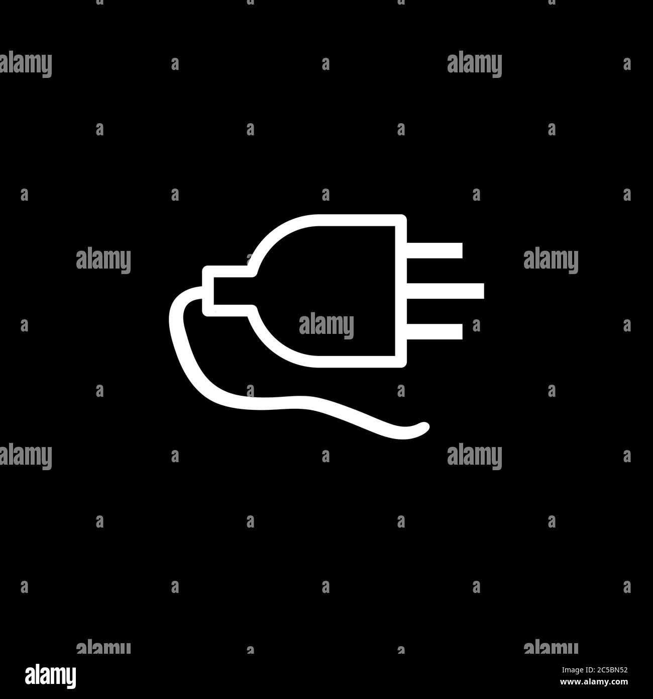 Plug Line Icon On Black Background. Black Flat Style Vector ...