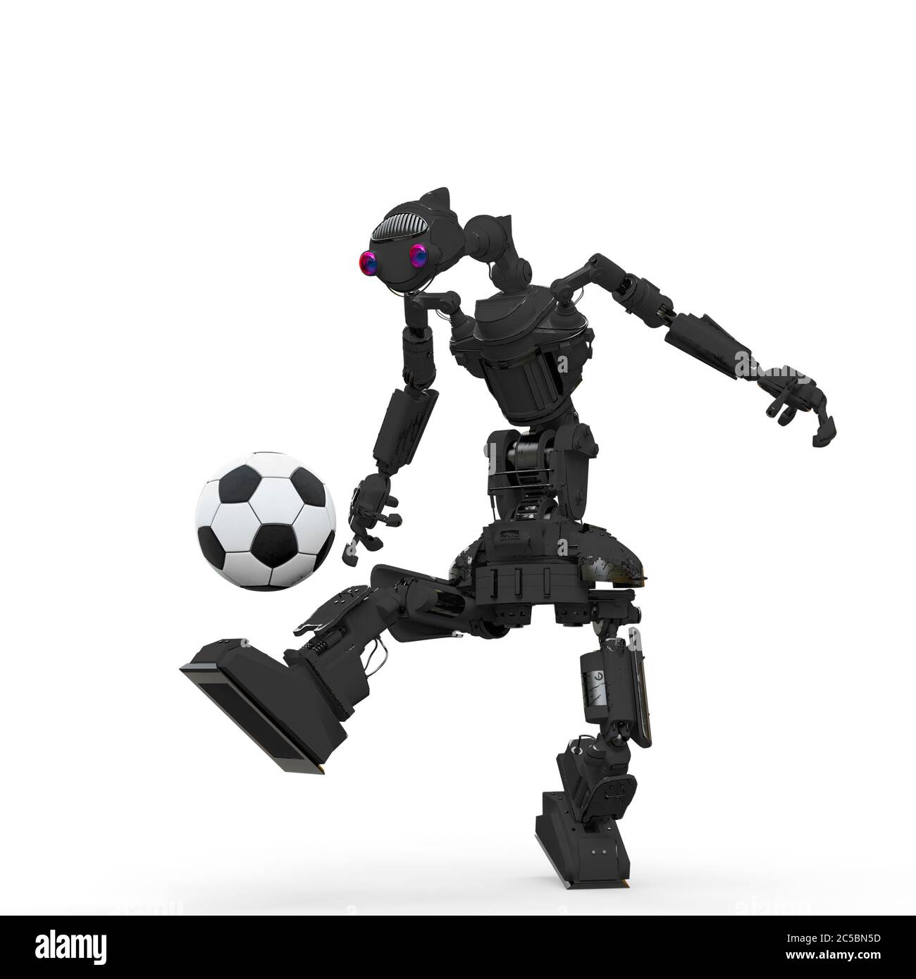 friendly robot is playing football in white background, 3d illustration ...