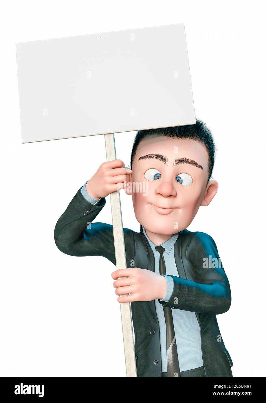 businessman cartoon holding a placard and doing a pout face in white ...