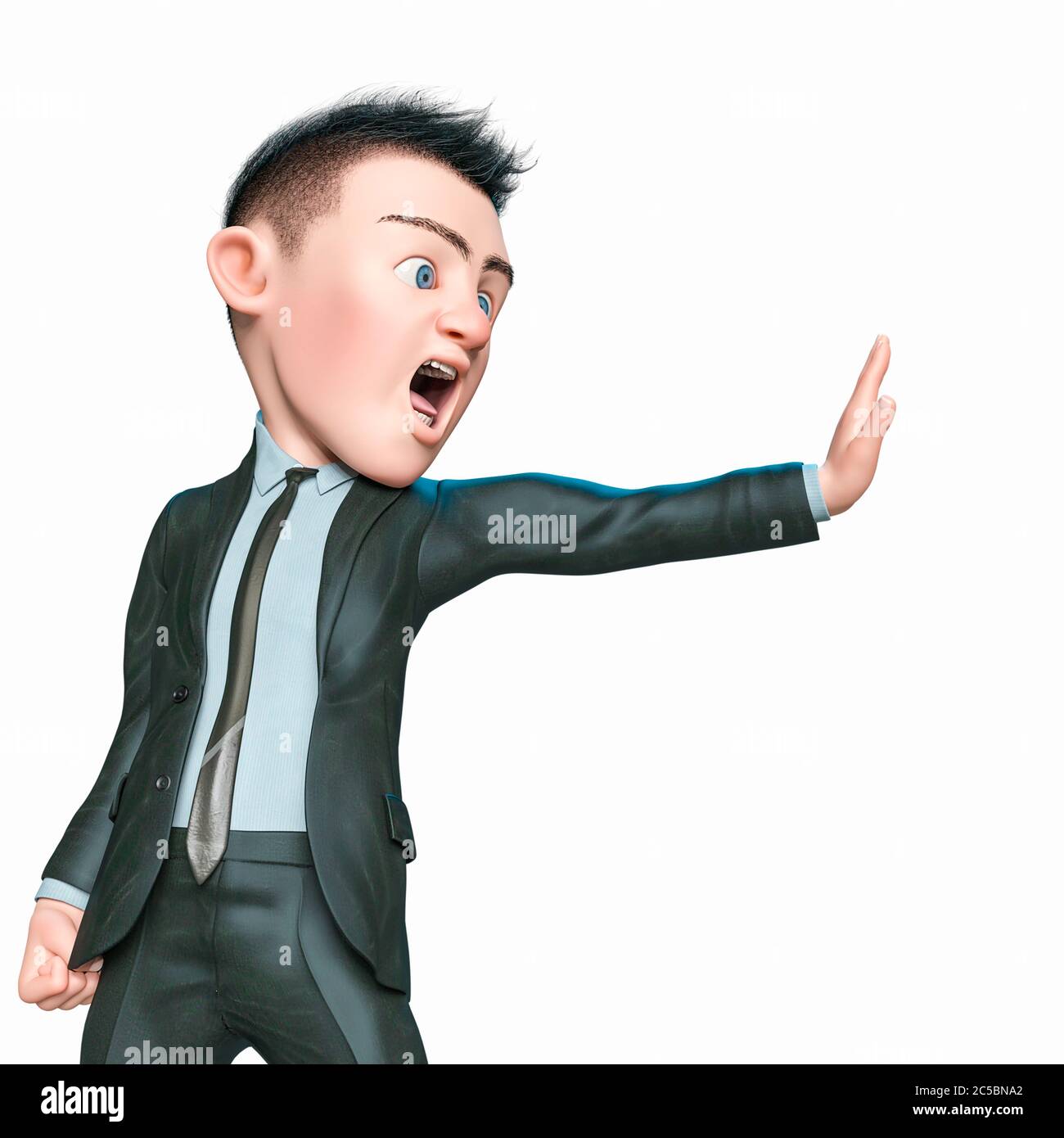 businessman cartoon saying hey stop there in white background, 3d ...