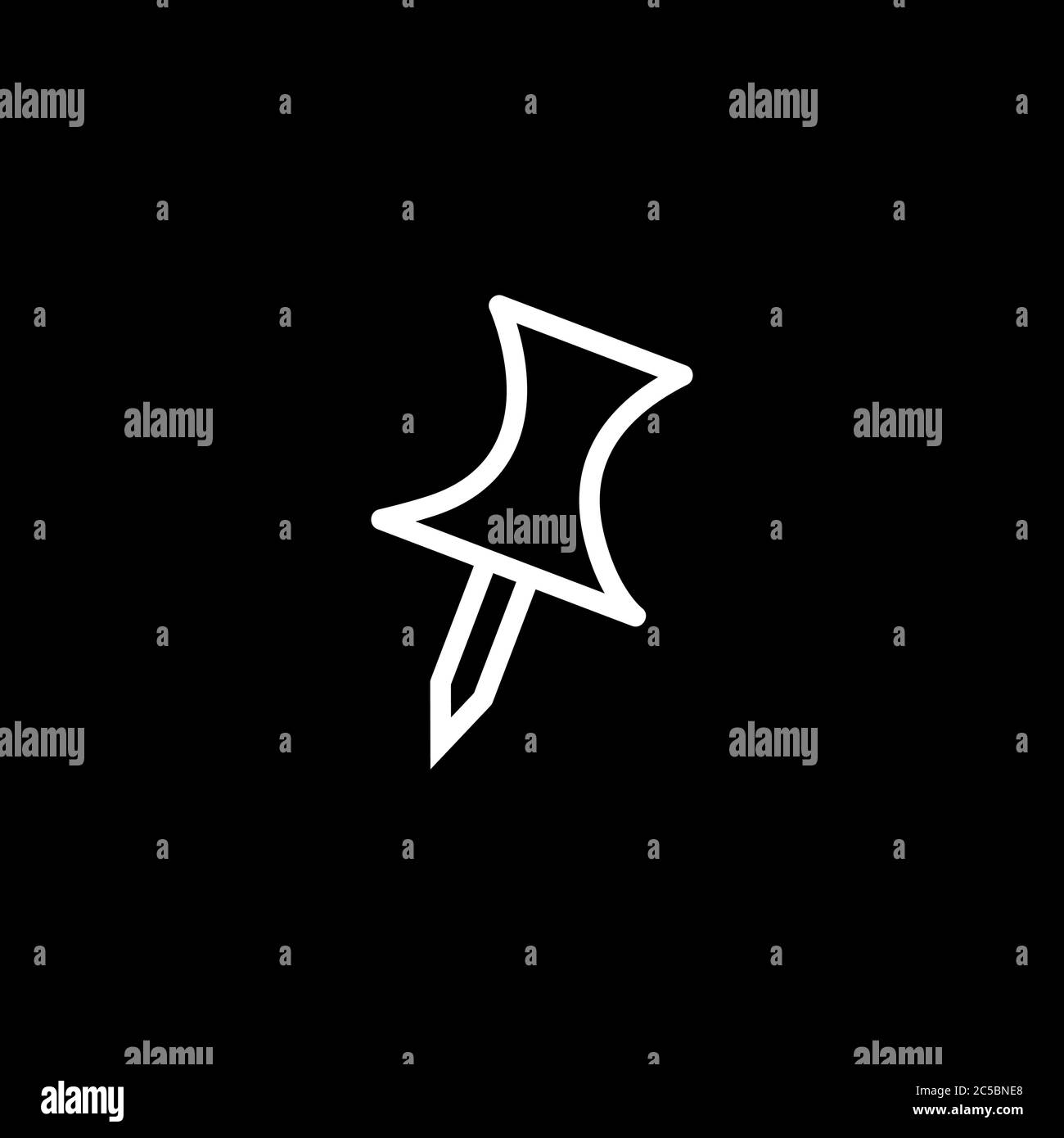 Push Pin Line Icon On Black Background. Black Flat Style Vector ...