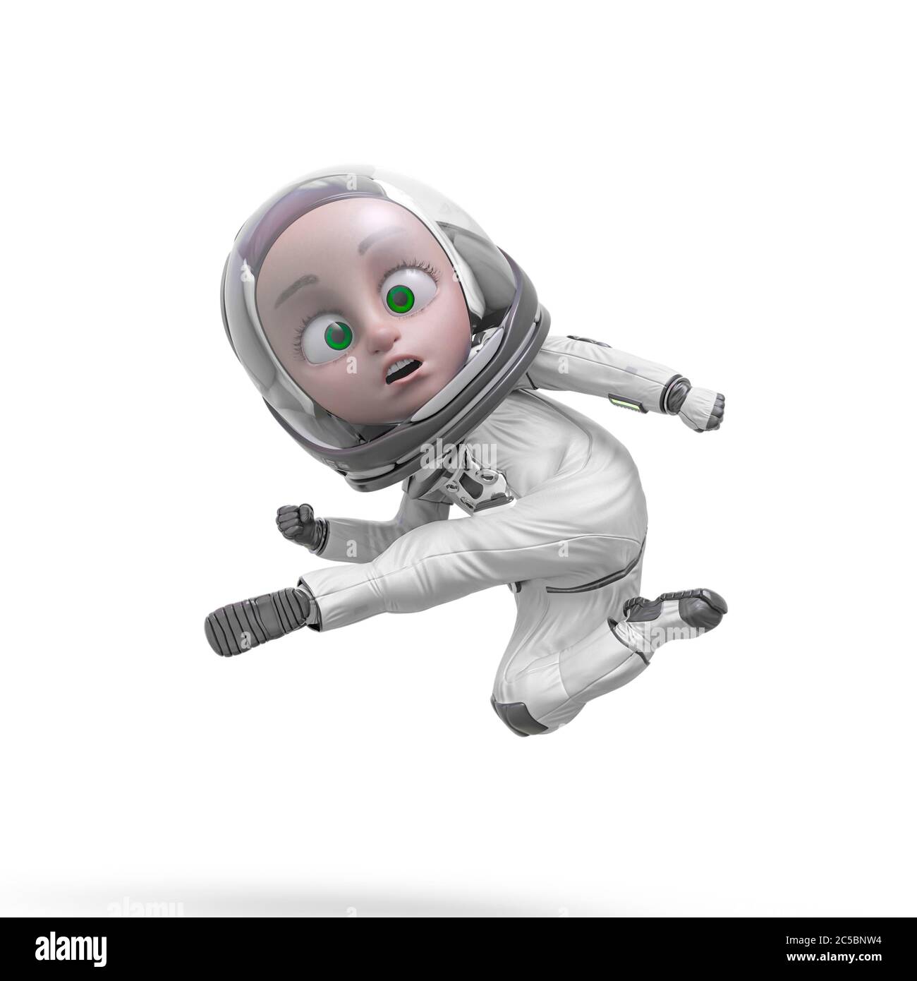 boy the astronaut explorer in white background silly jump, 3d ...