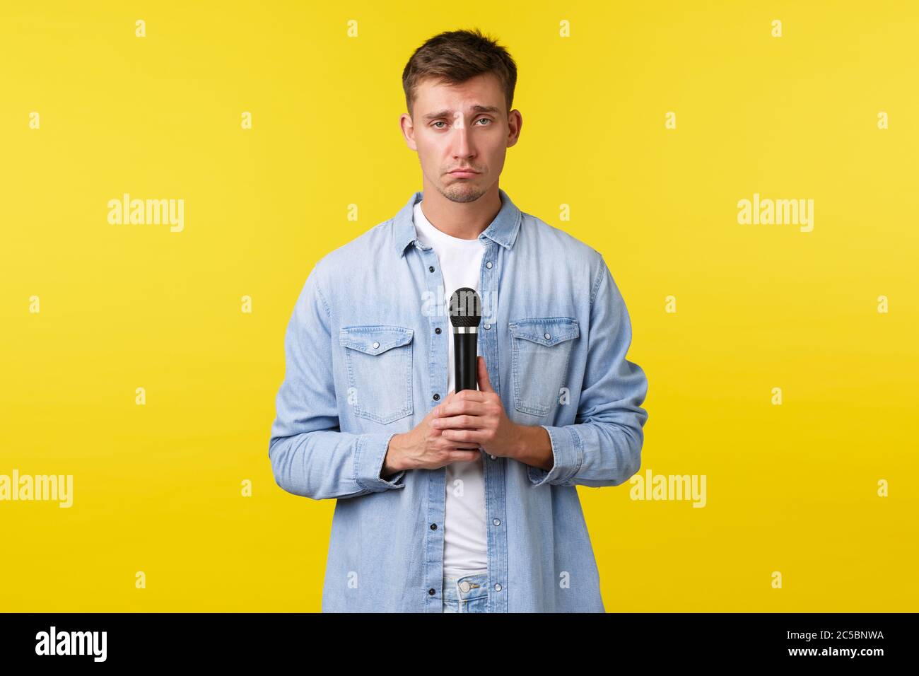 Lifestyle, people emotions and summer leisure concept. Gloomy sad blond ...