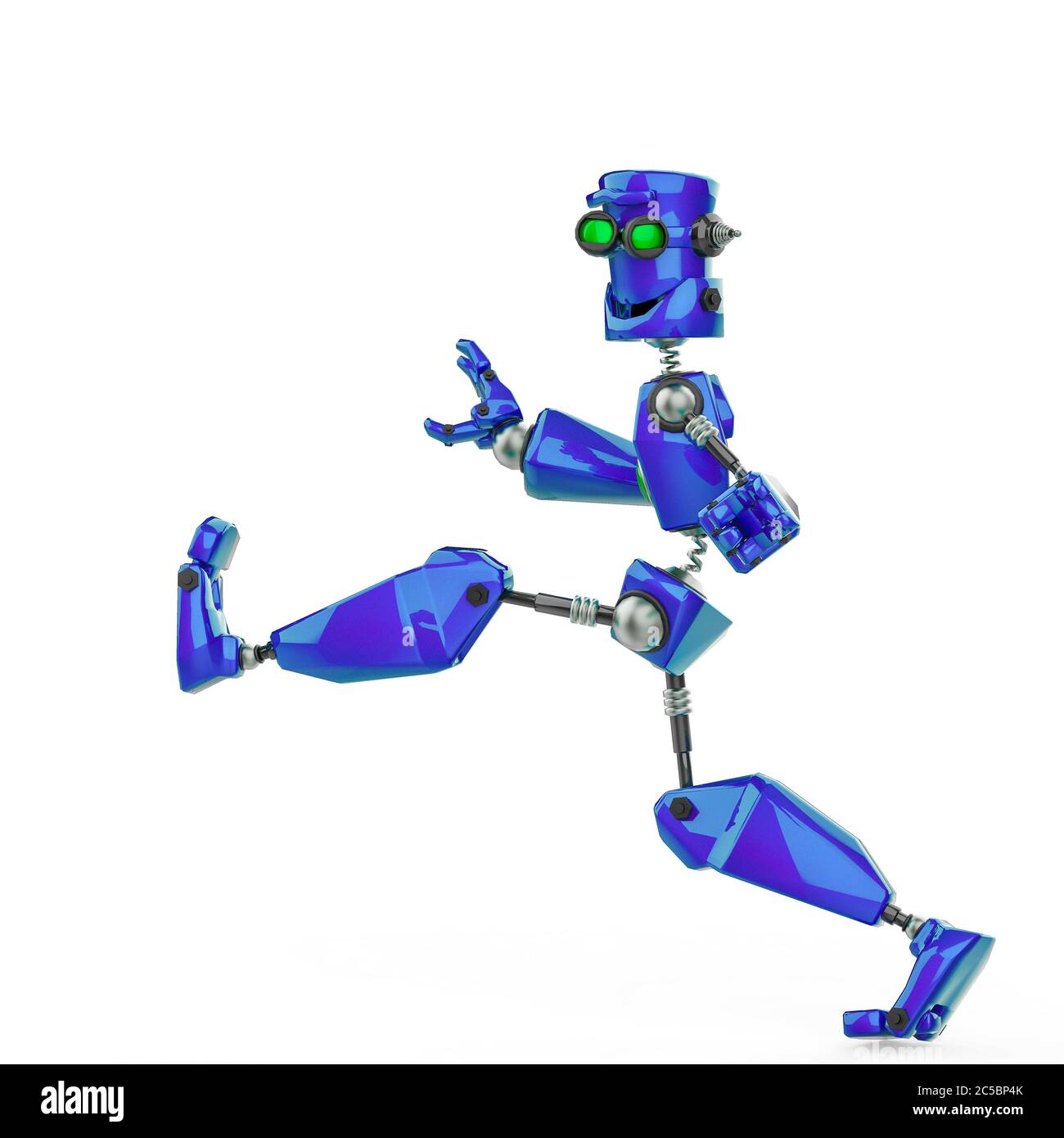 funny robot cartoon crazy walk along in a white background, 3d ...