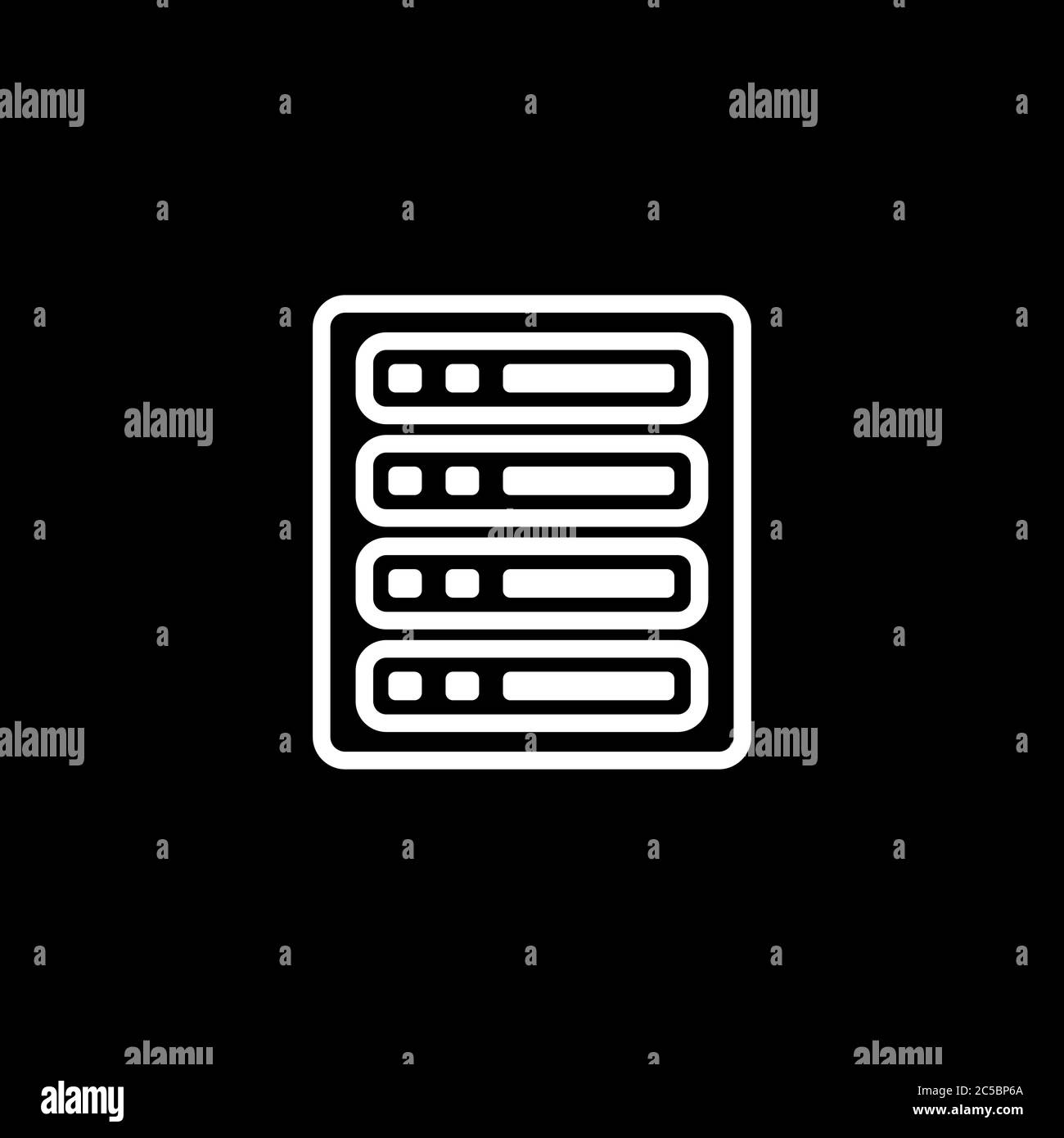 Server Line Icon On Black Background. Black Flat Style Vector ...