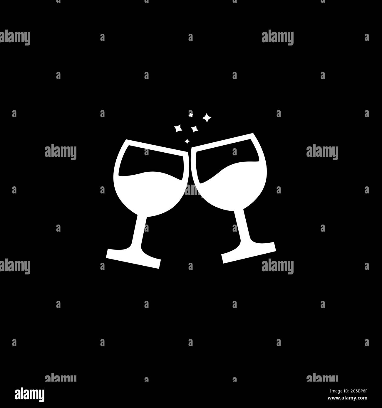 Wine Glasses Toast Icon On Black Background. Black Flat Style Vector ...