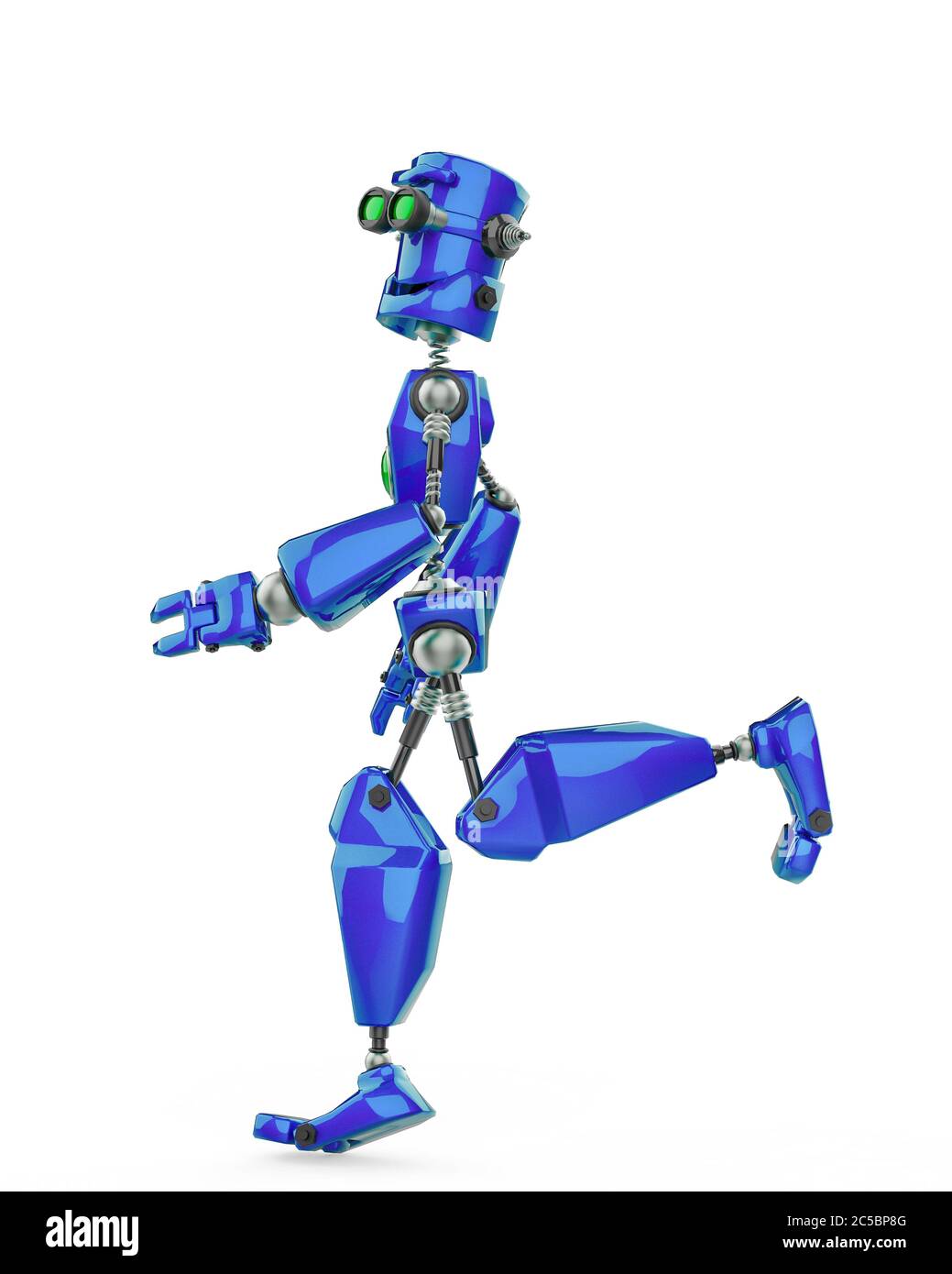 funny robot cartoon jogging in front in a white background., 3d ...