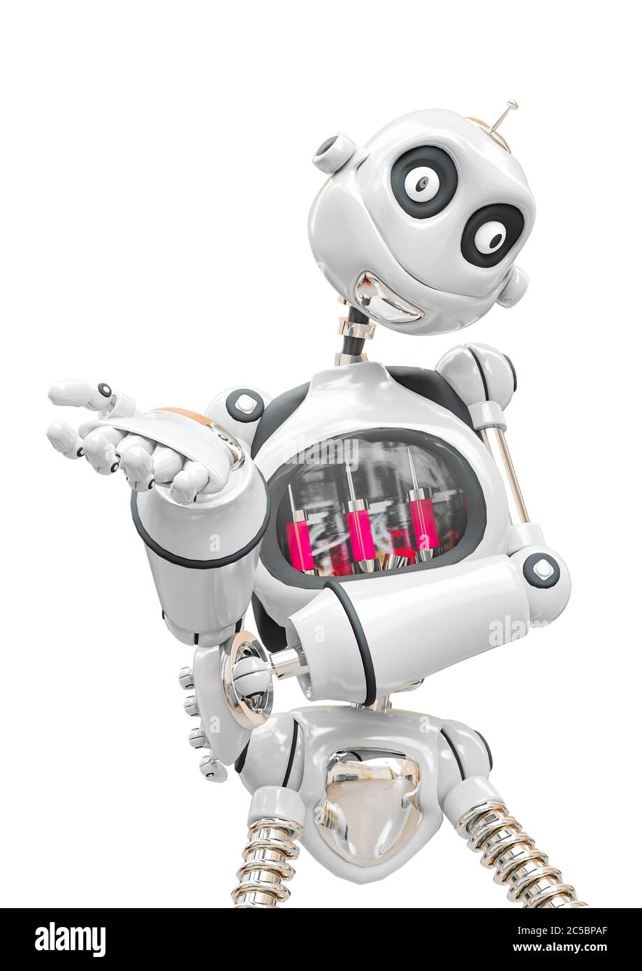 vintage robot cartoon explaining in white background, 3d illustration ...