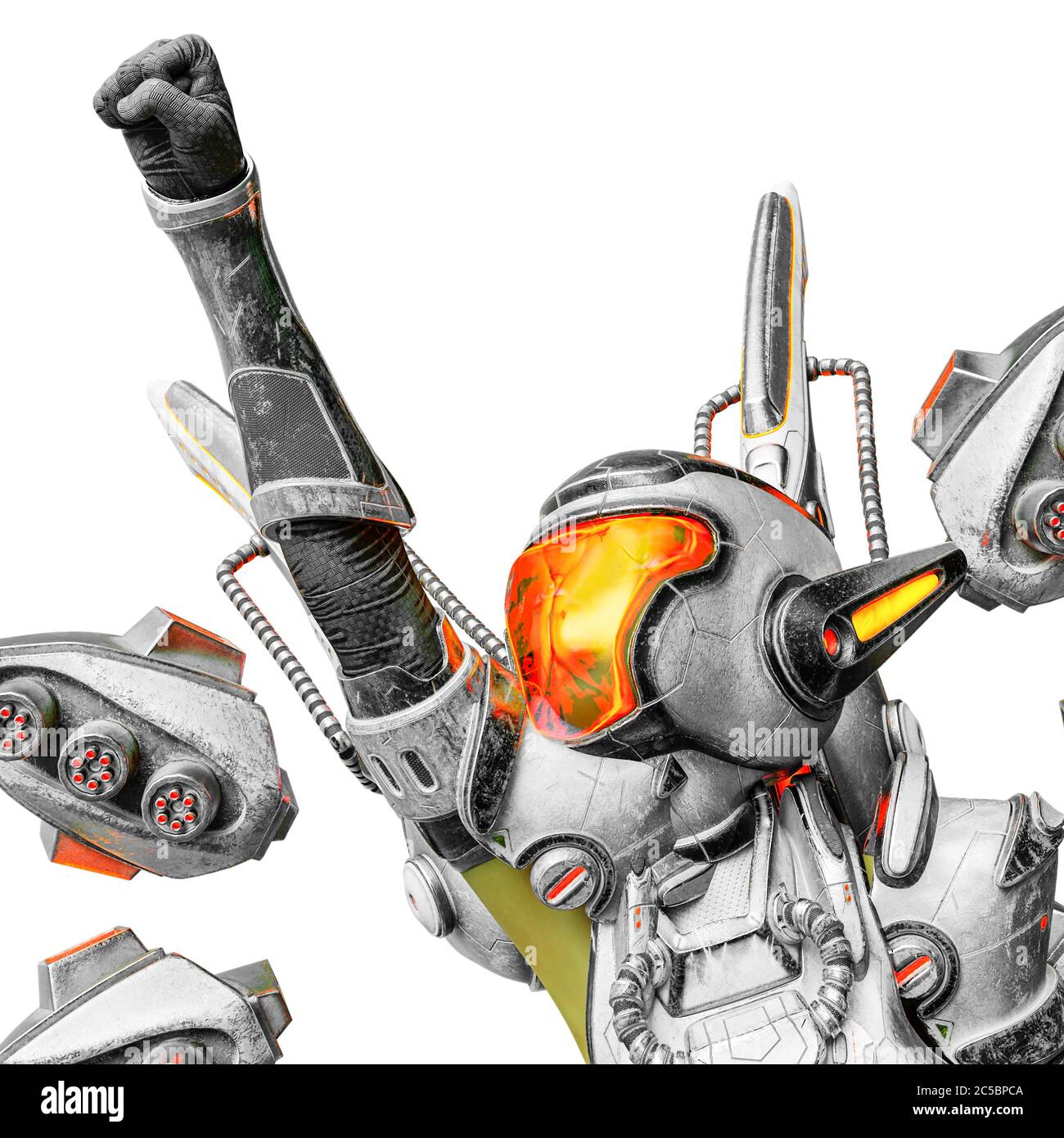 mech girl super hero fly close up, 3d illustration Stock Photo - Alamy