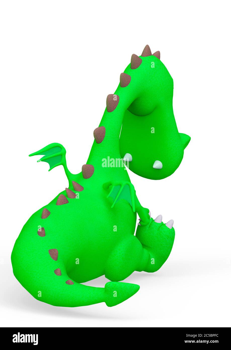 baby dragon cartoon is sad in a white background rear view, 3d ...
