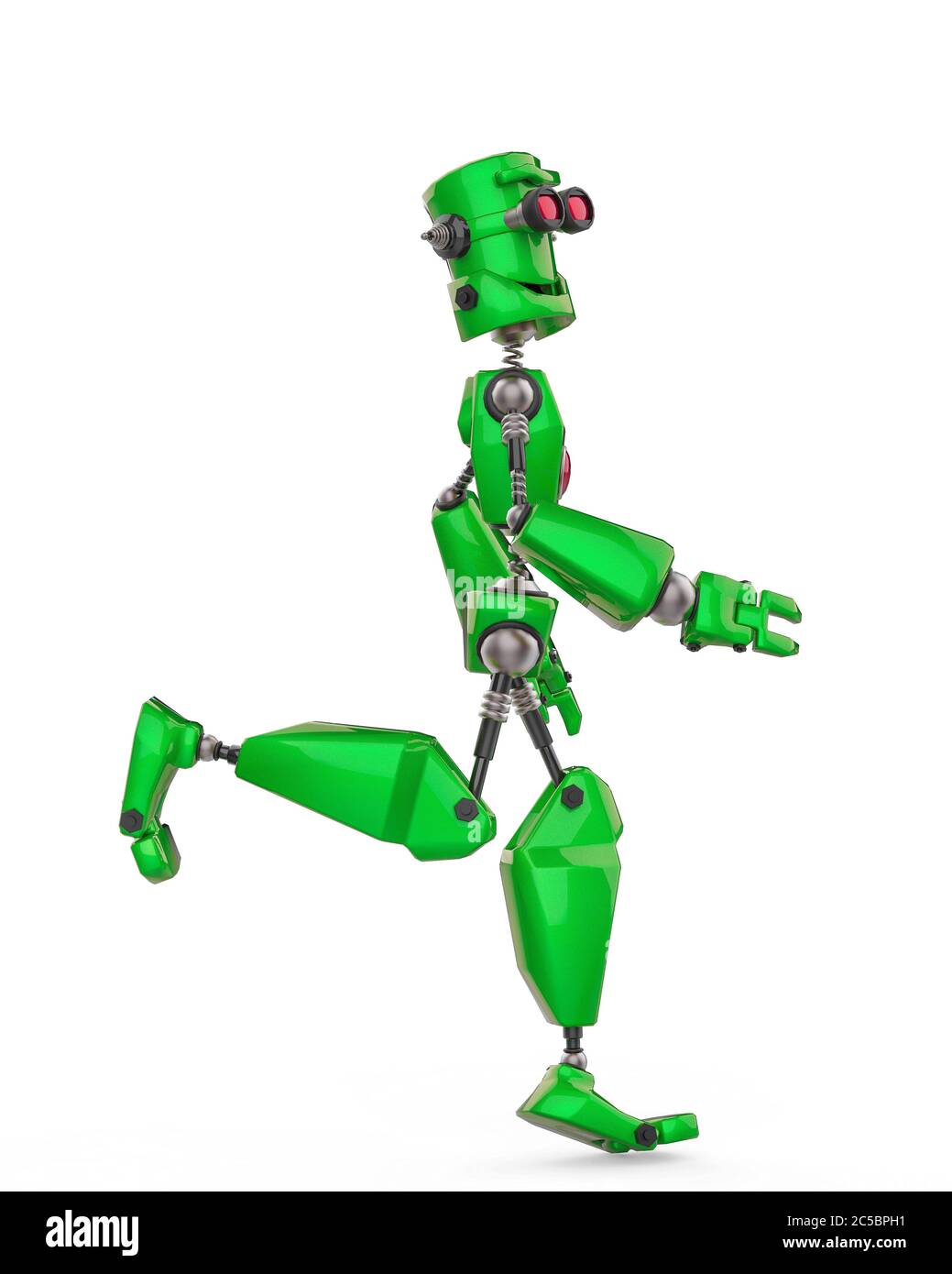 funny robot cartoon jogging in a white background side view, 3d ...