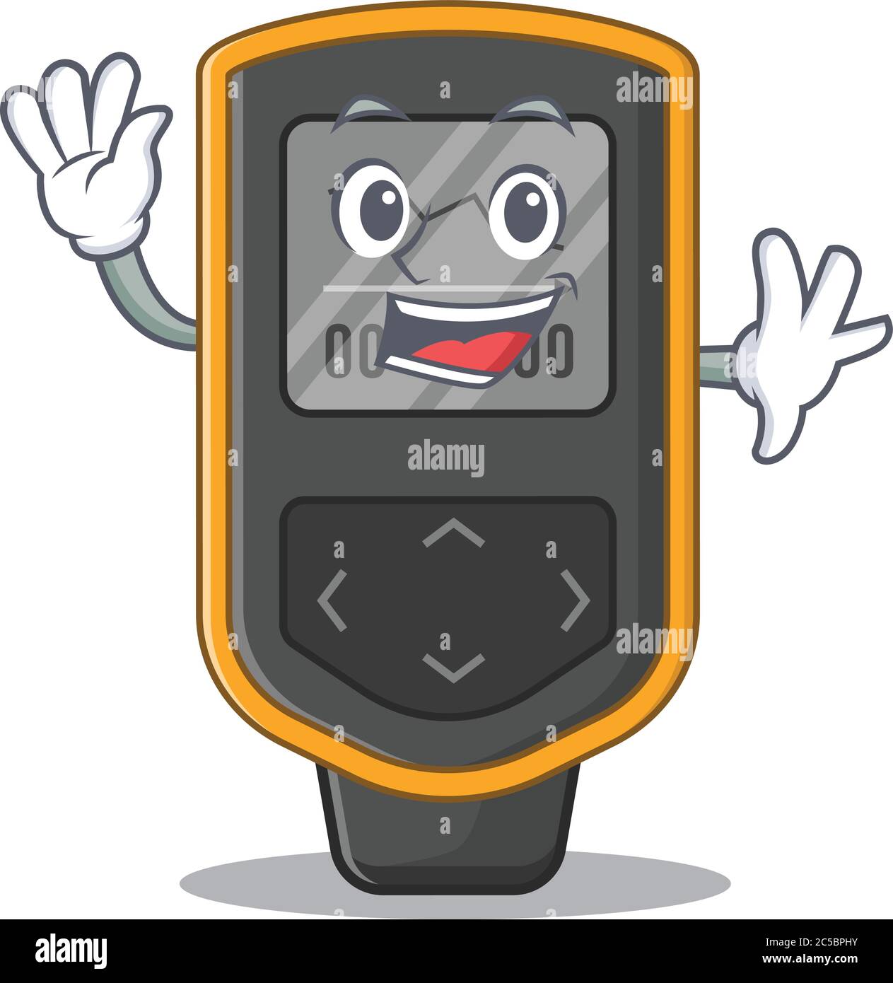 A charismatic dive computer mascot design concept smiling and waving ...