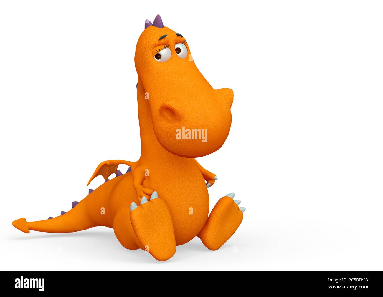 baby dragon cartoon is sad in a white background with copy space, 3d ...