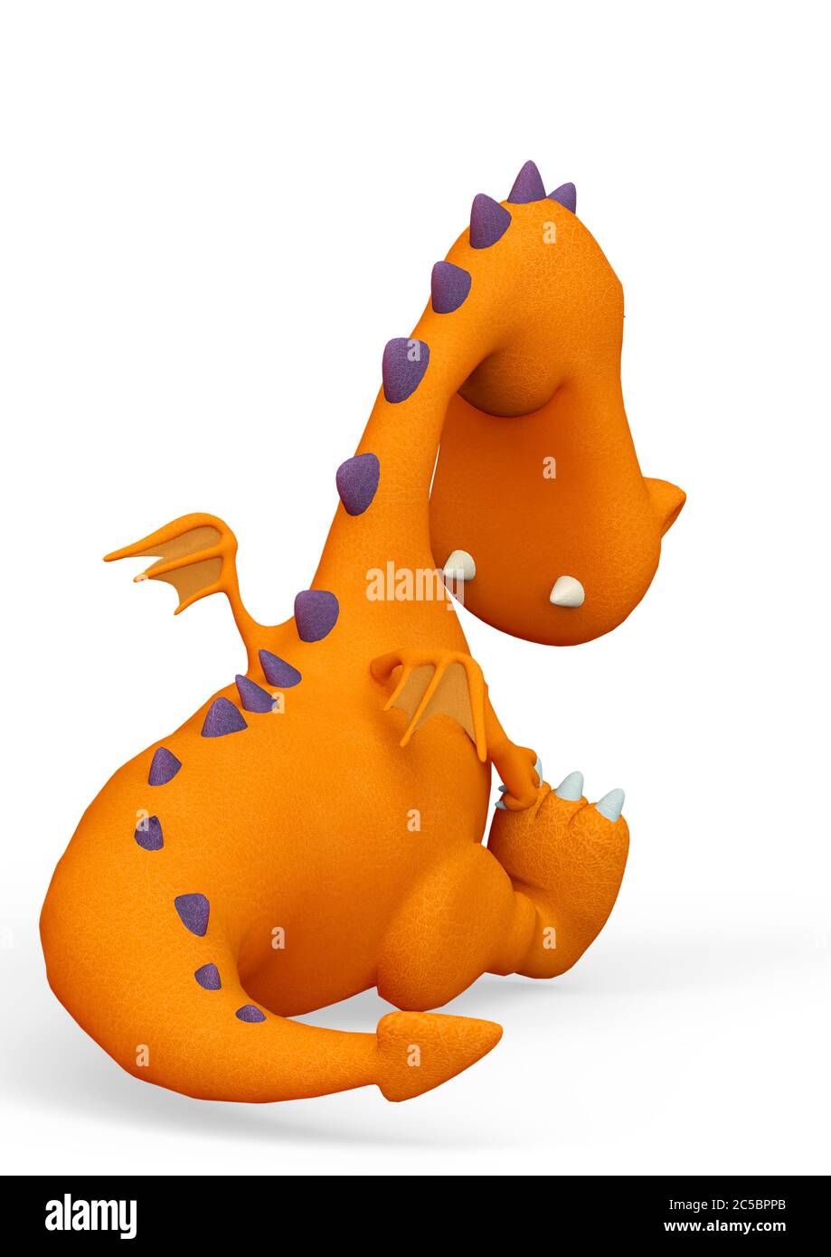 baby dragon cartoon is sad in a white background rear view, 3d ...