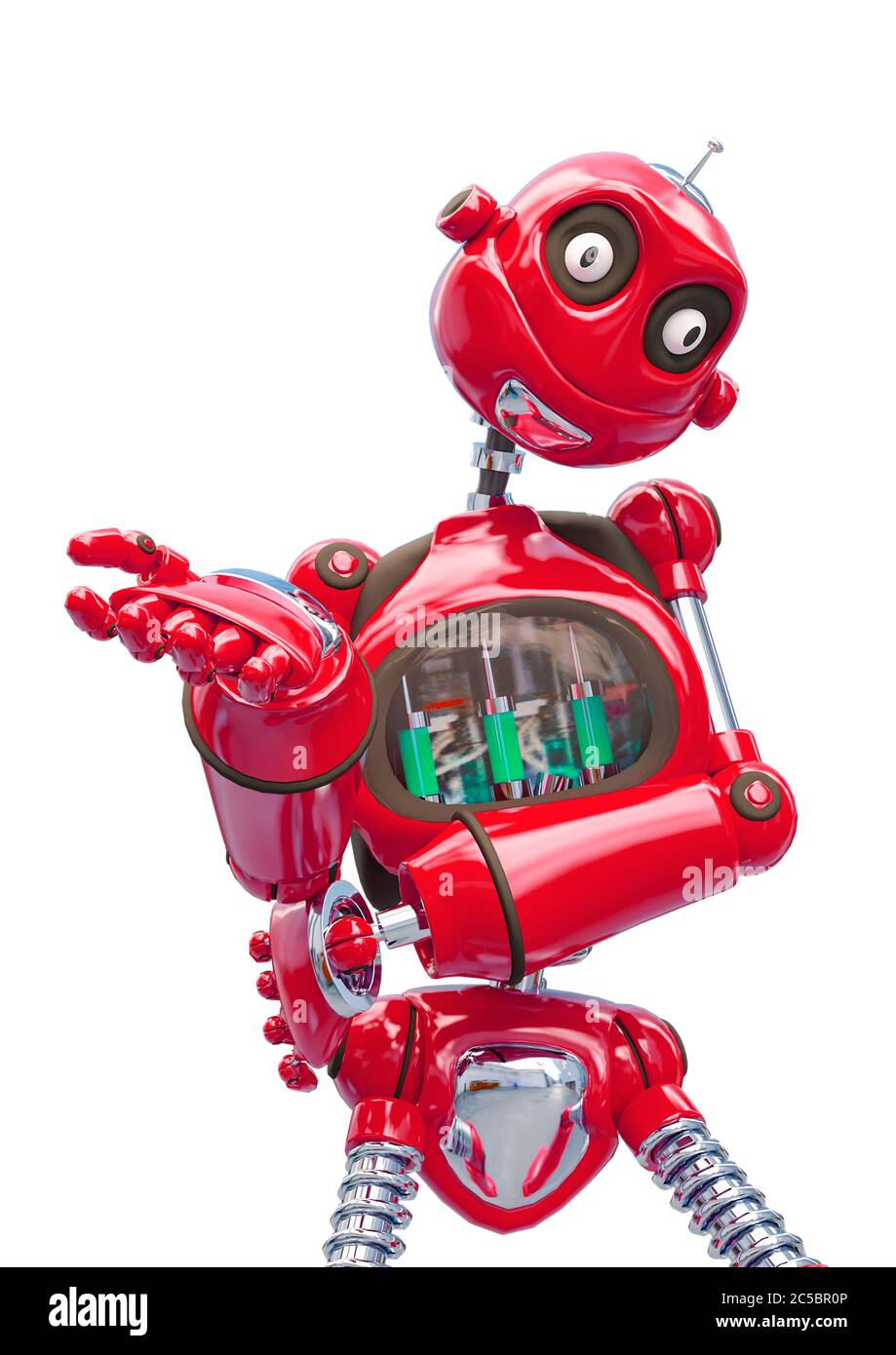 vintage robot cartoon explaining in white background, 3d illustration ...