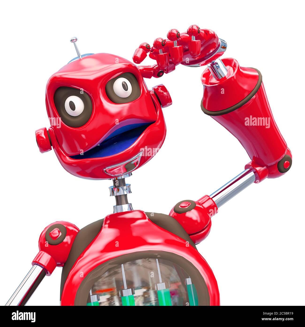 vintage robot cartoon thinking about in white background, 3d ...