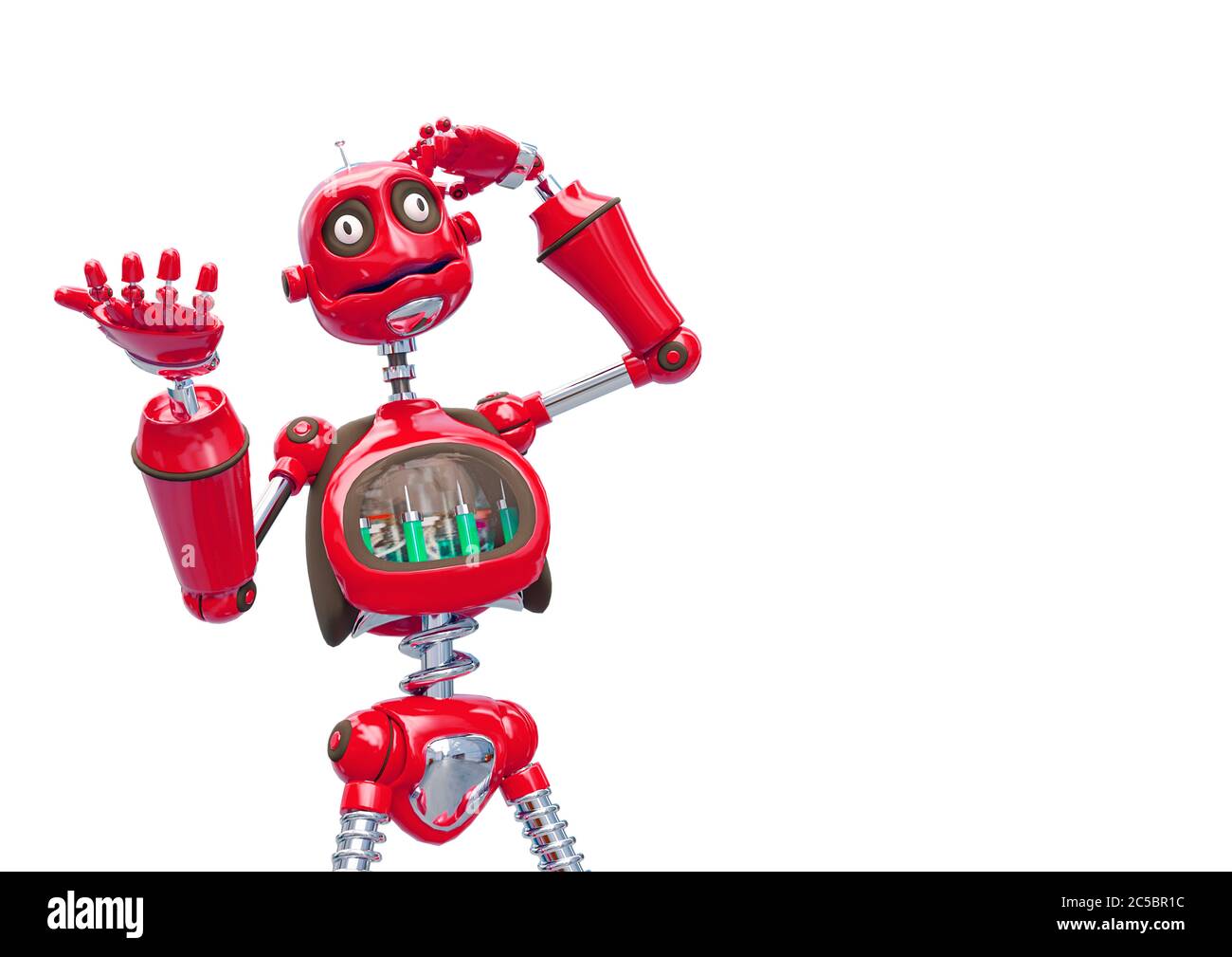 vintage robot cartoon thinking about in white background with copy ...