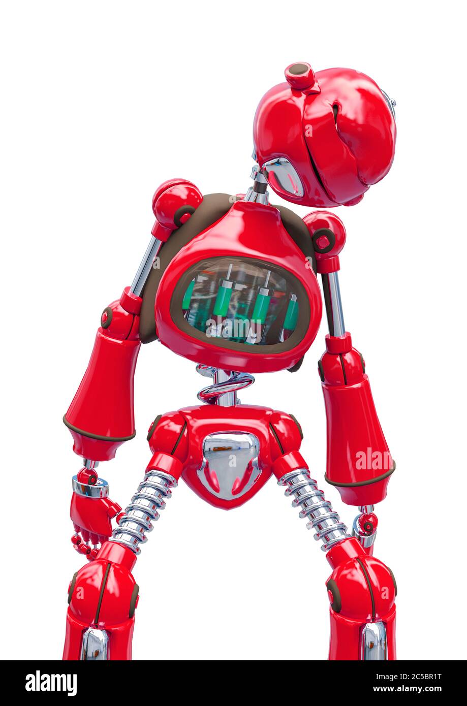 vintage robot cartoon on shut down pose in white background, 3d ...