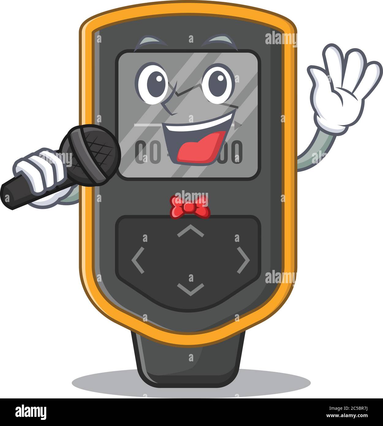 caricature character of dive computer happy singing with a microphone ...