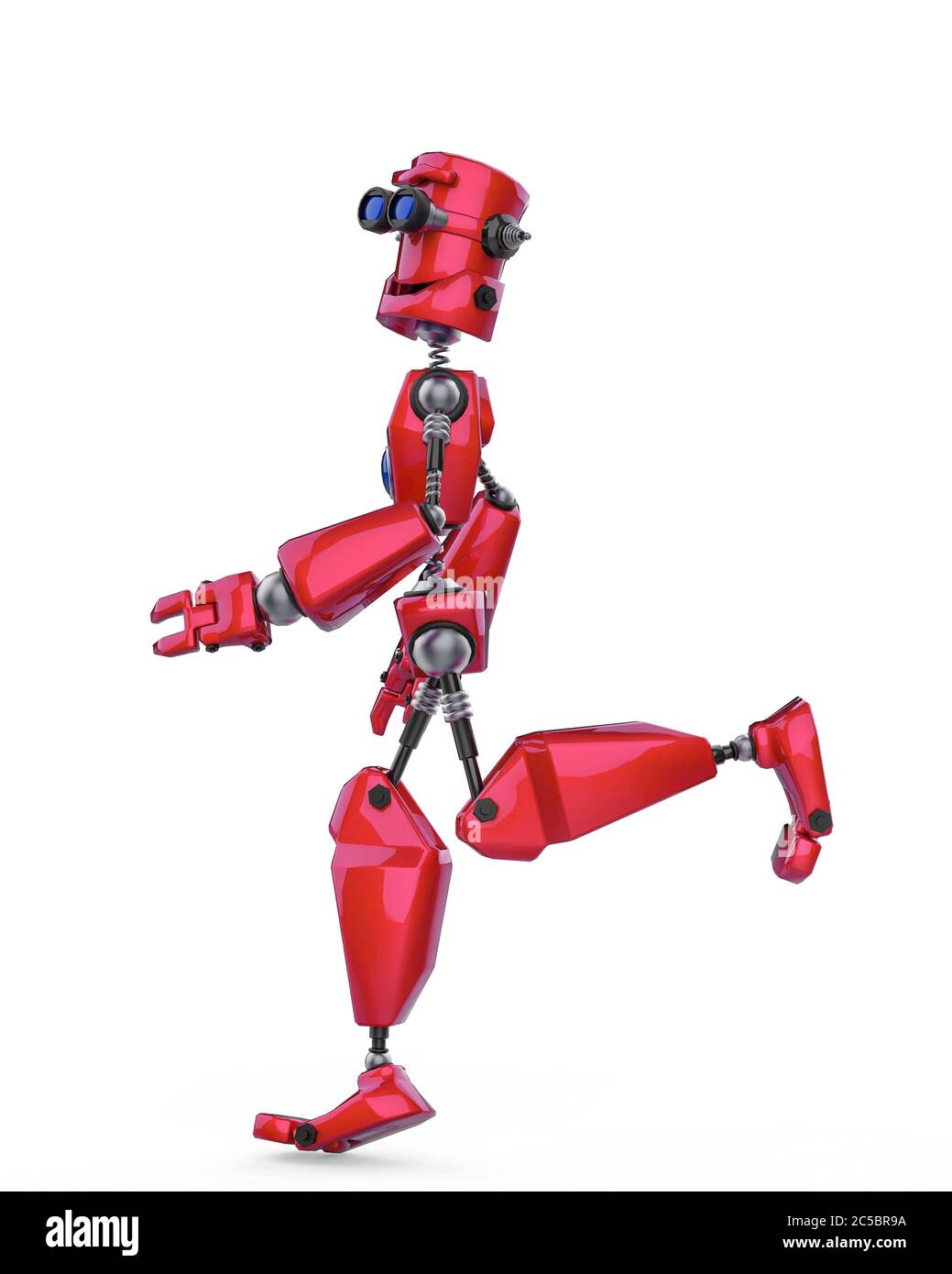 funny robot cartoon jogging in front in a white background., 3d ...
