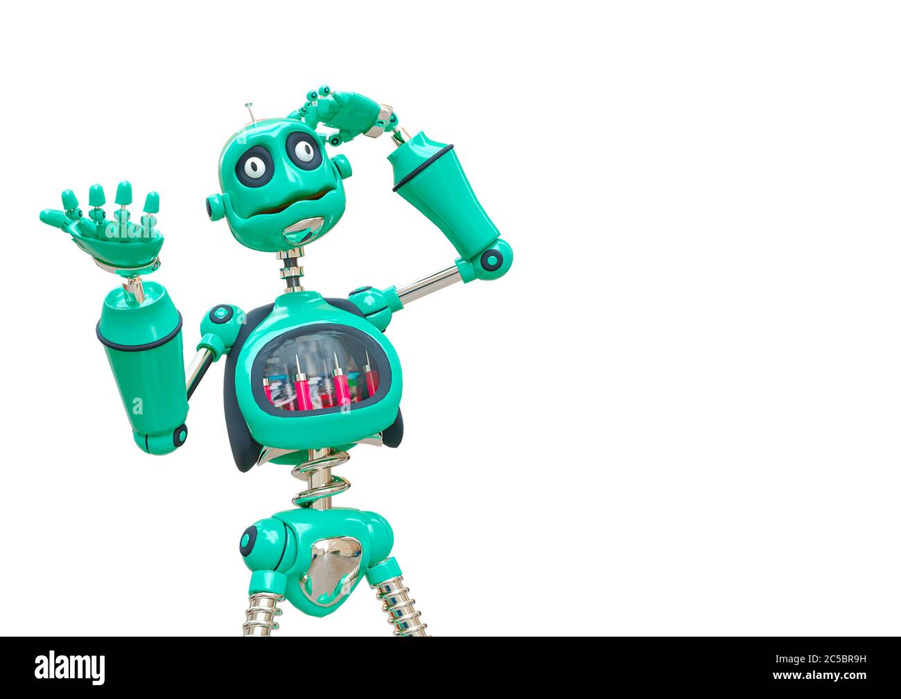 vintage robot cartoon thinking about in white background with copy ...