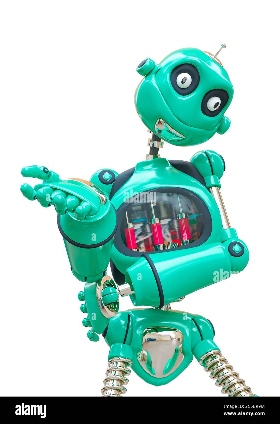 vintage robot cartoon explaining in white background, 3d illustration ...