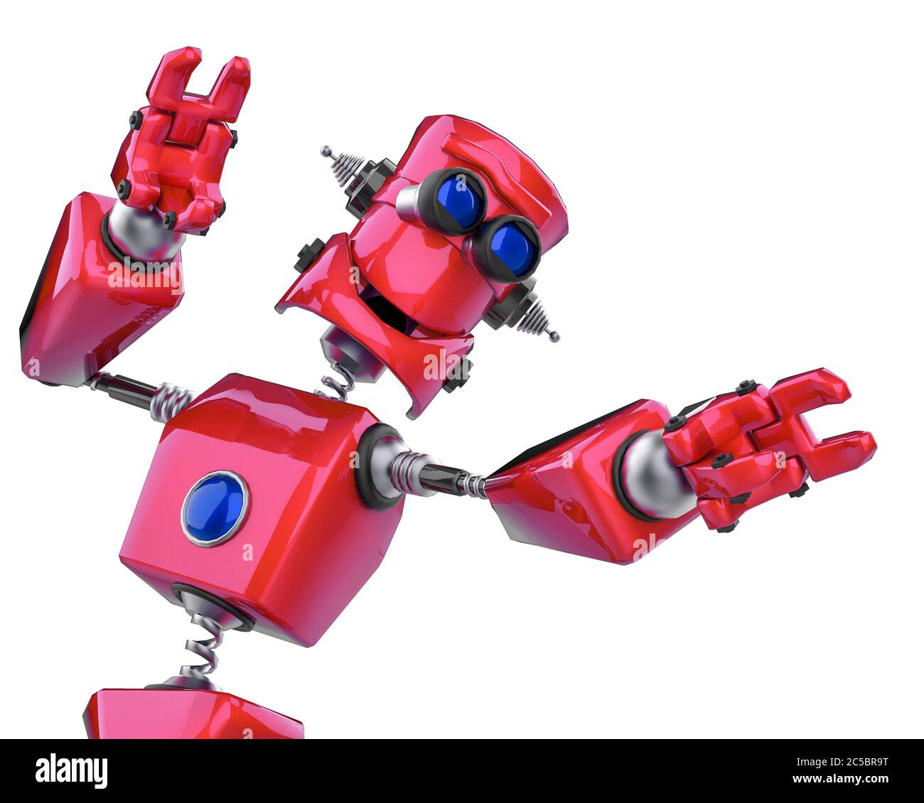 funny robot cartoon happy dance in a white background, 3d illustration ...