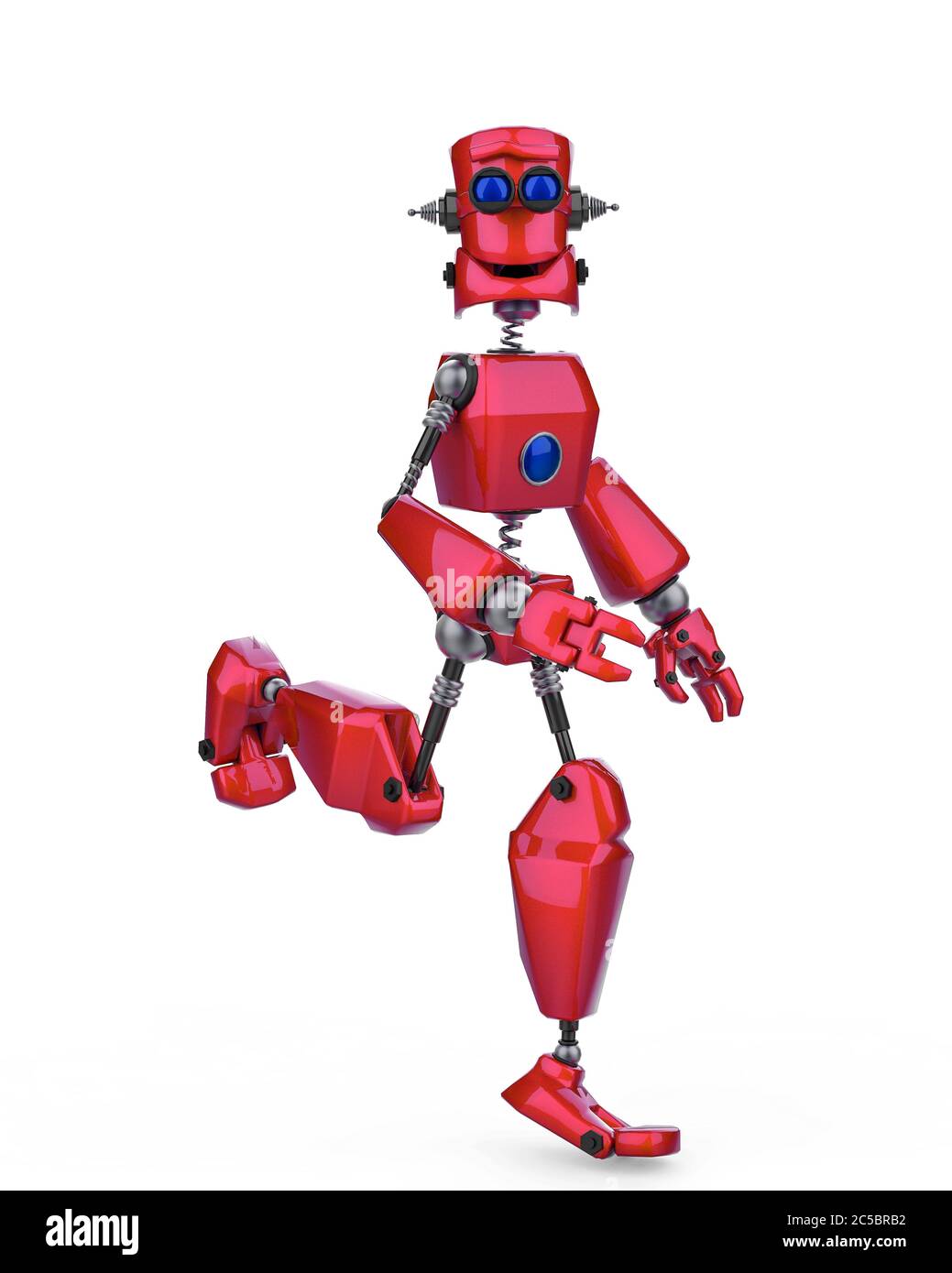 funny robot cartoon running happy in a white, 3d illustration Stock ...