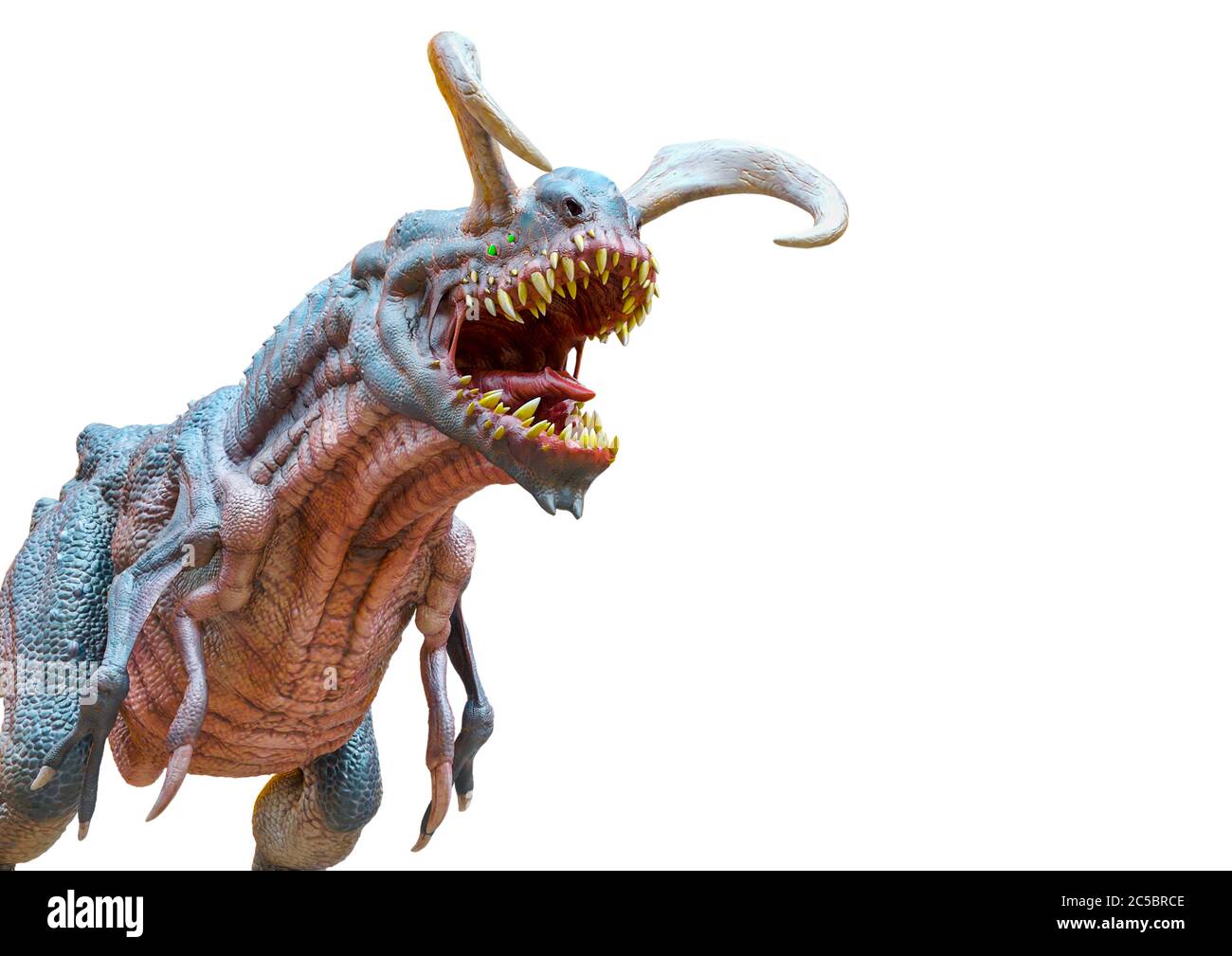 alien dinosaur in a white background with copy space, 3d illustration ...