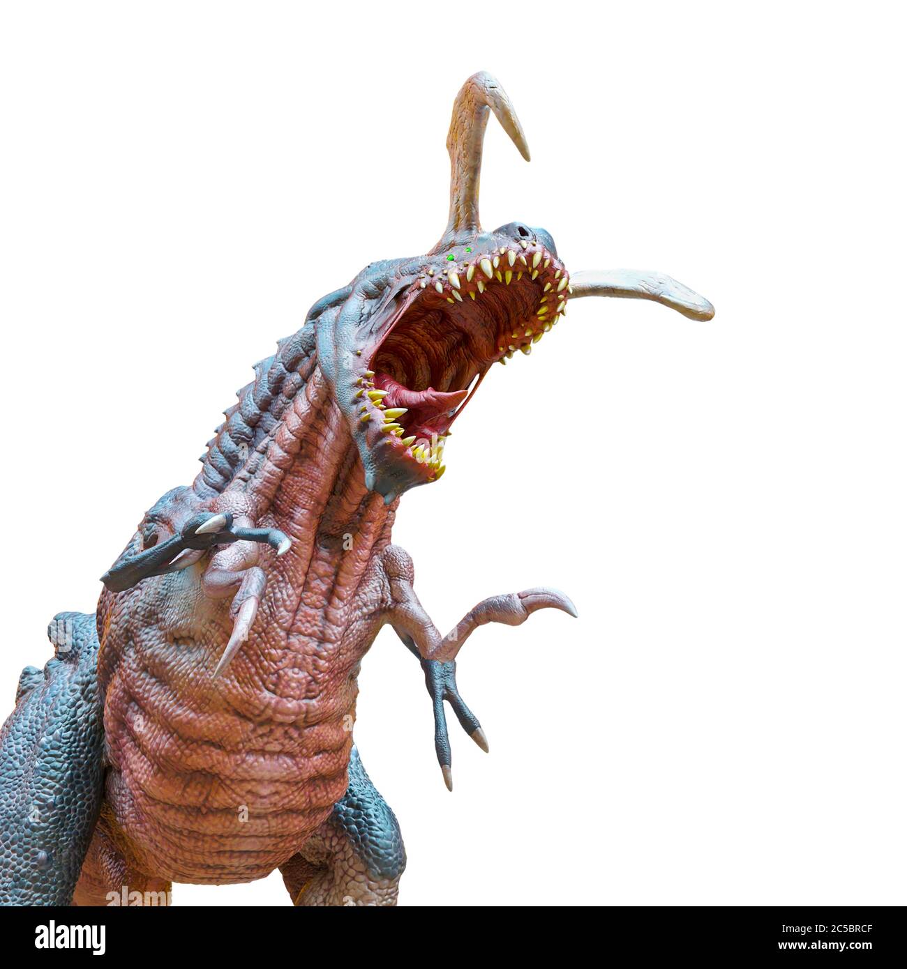 alien dinosaur in action close up in a white background, 3d ...