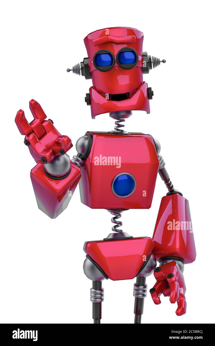 funny robot cartoon saying hello in a white background, 3d illustration ...