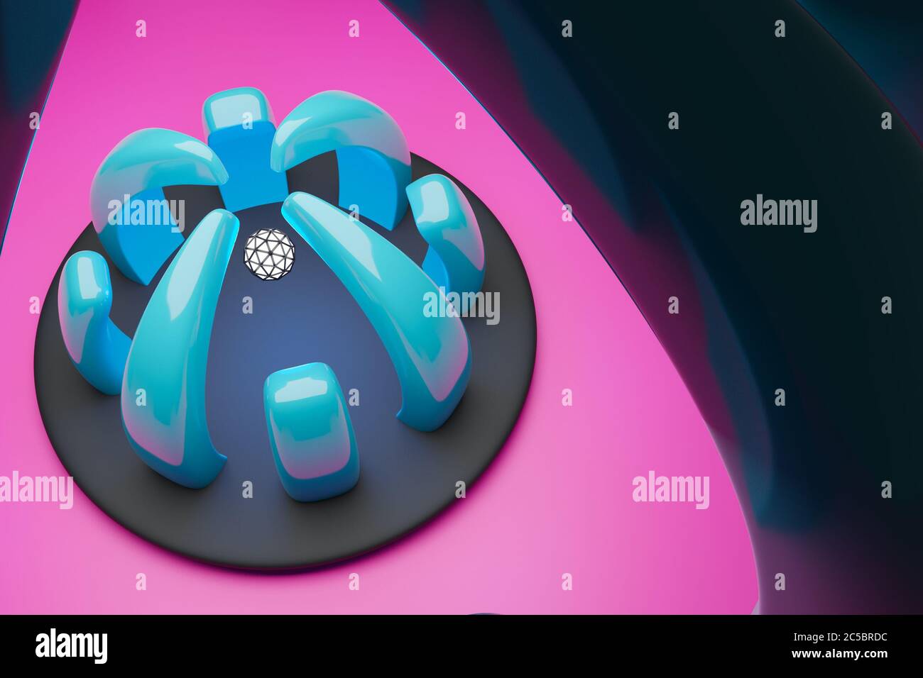 3D illustration of a blue cyber portal with a white luminous ball ...