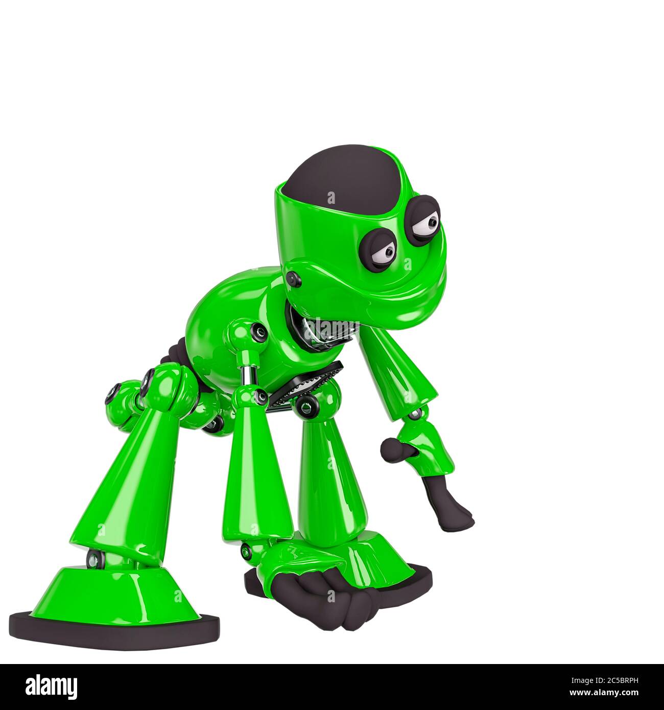 robot cartoon doing a crouch pose, 3d illustration Stock Photo - Alamy