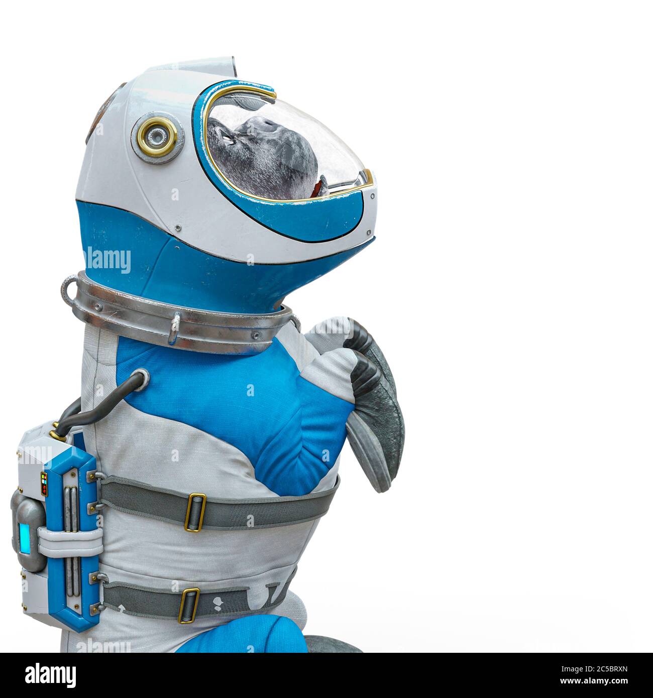 dog the astronaut doing a beg pose in white background, 3d illustration ...