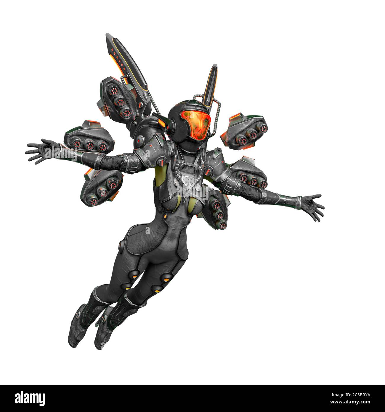 mech girl jumping out, 3d illustration Stock Photo - Alamy