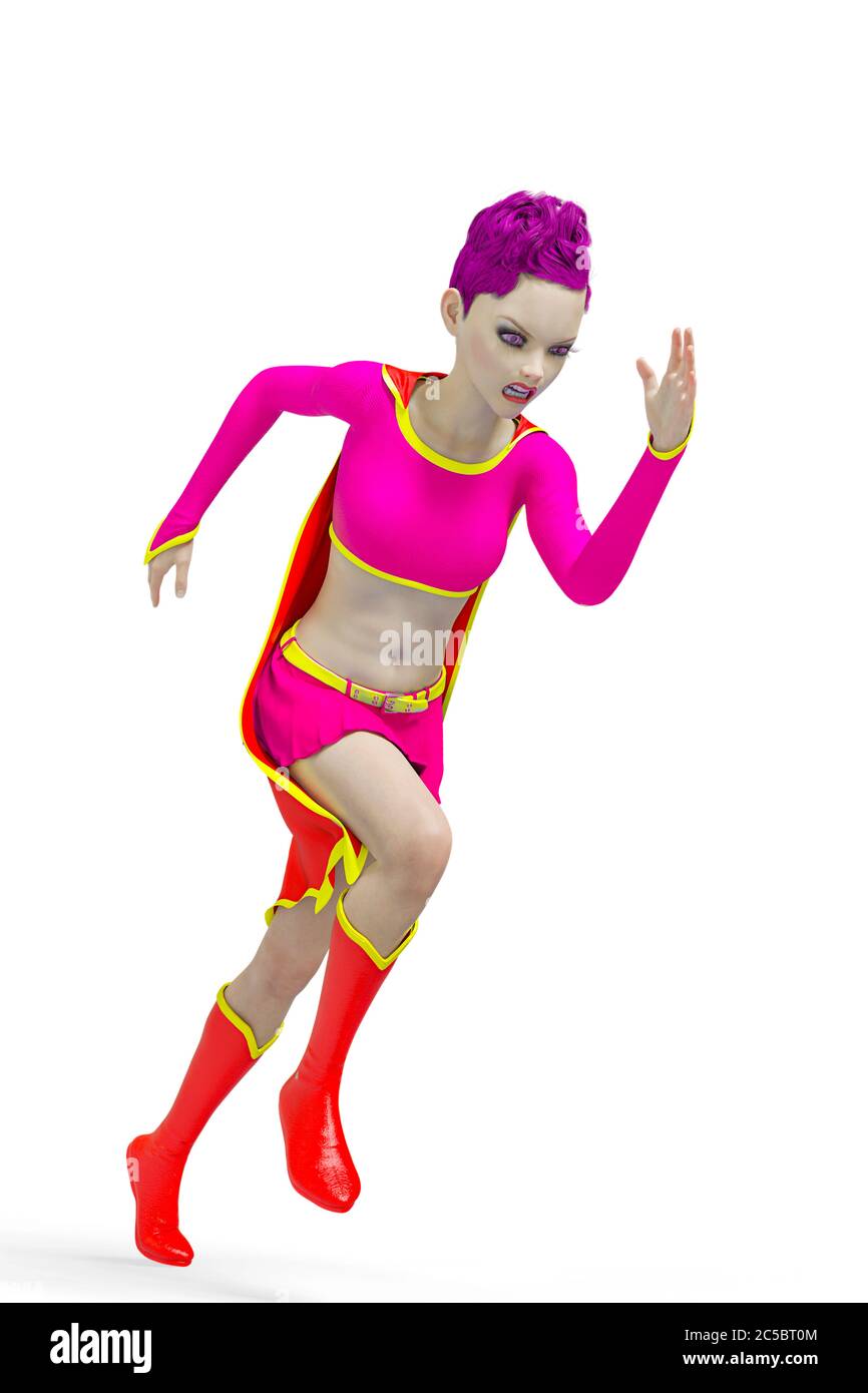 super girl running fast in white background, 3d illustration Stock ...