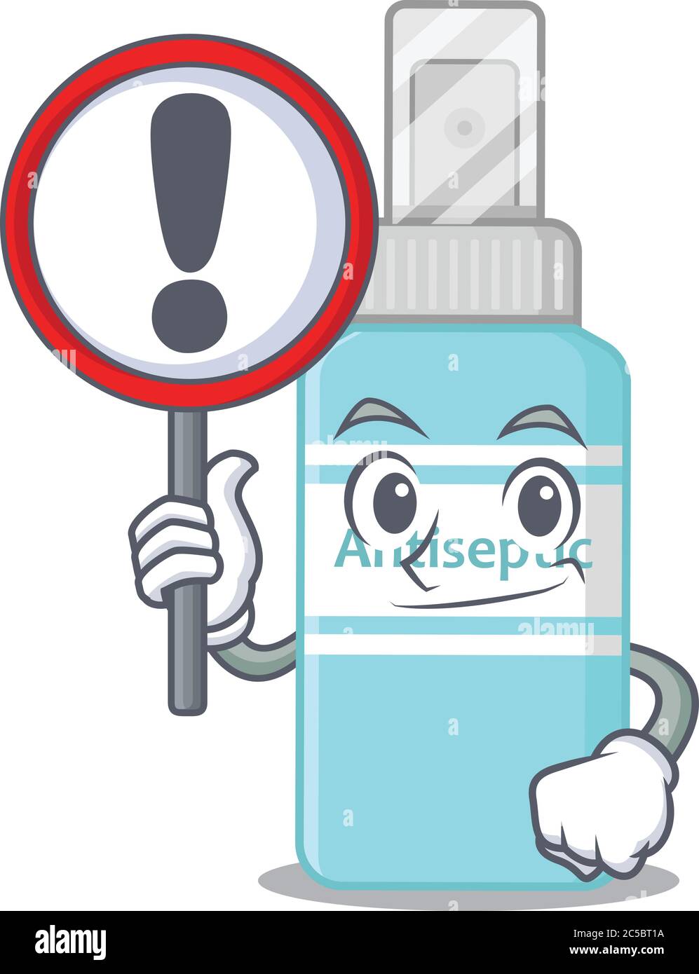 A cartoon icon of antiseptic with a exclamation sign board Stock Vector ...