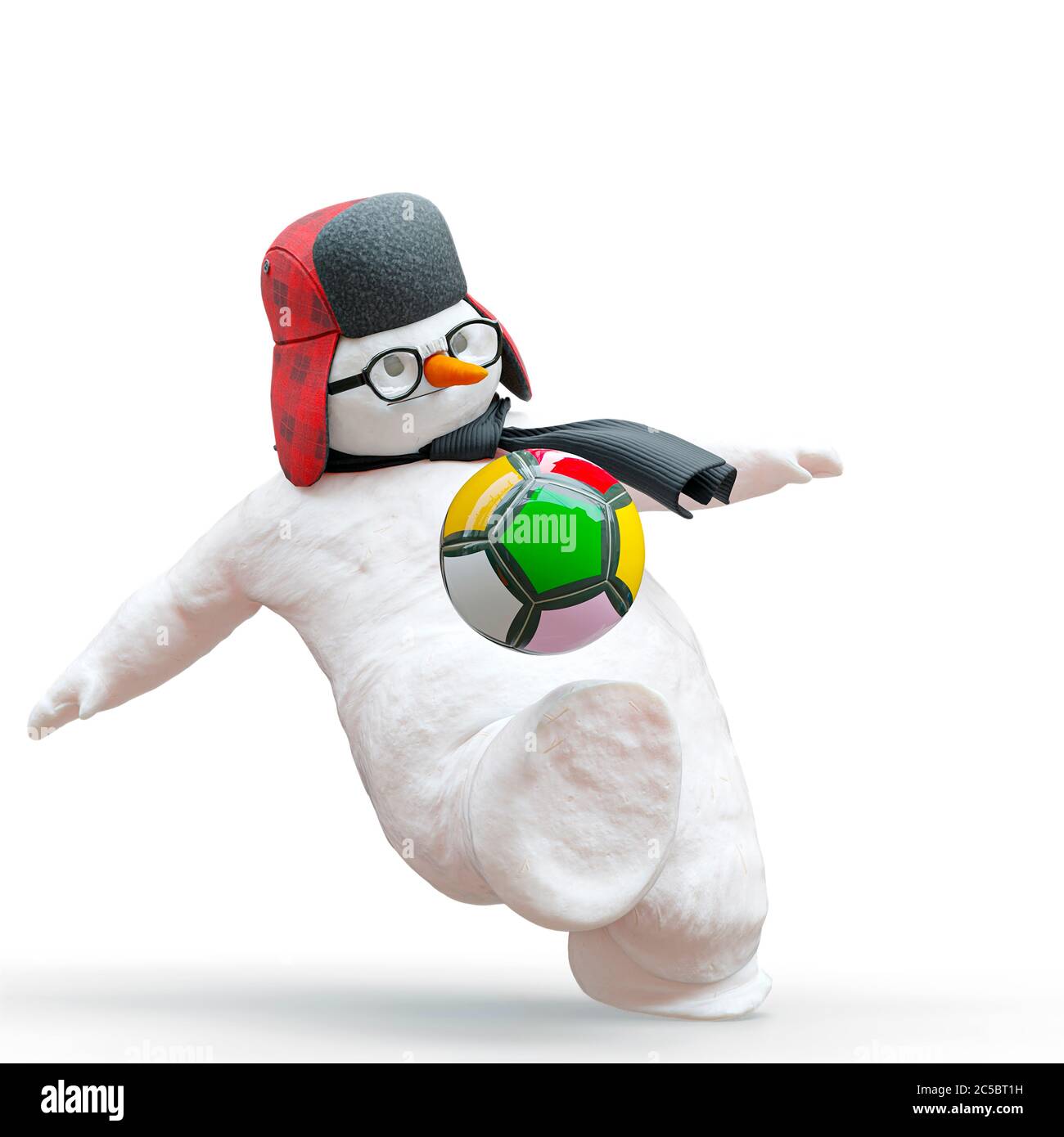 snowman kicking the ball in white background, 3d illustration Stock ...