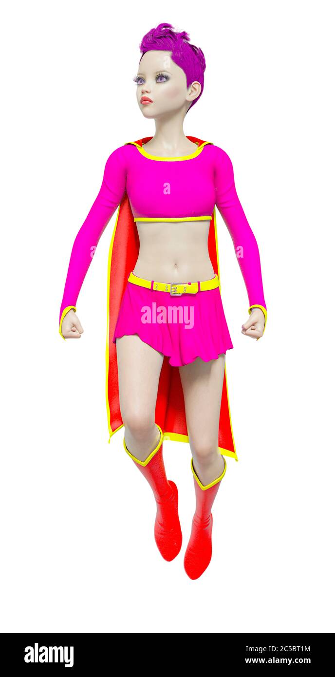 super girl floating in white background, 3d illustration Stock Photo ...